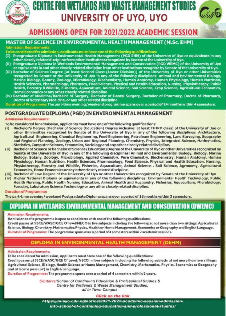 2021/2022 Postgraduate Admission Into Environmental Management Courses ...