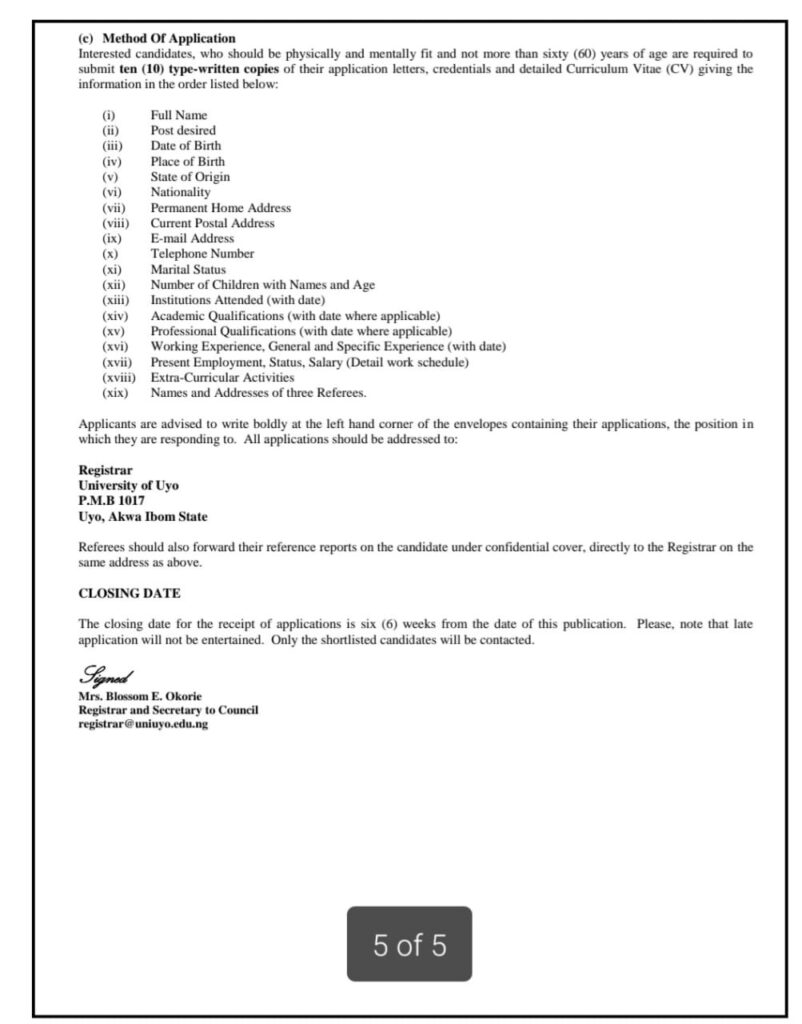 INTERNAL AND EXTERNAL ADVERTISEMENT – University Of Uyo